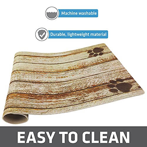 Drymate Pet Bowl Placemat, Dog & Cat Food Feeding Mat - Absorbent Fabric, Waterproof Backing, Slip-Resistant - Machine Washable/Durable (USA Made) (12” x 20”) (Distressed Wood Tan)
