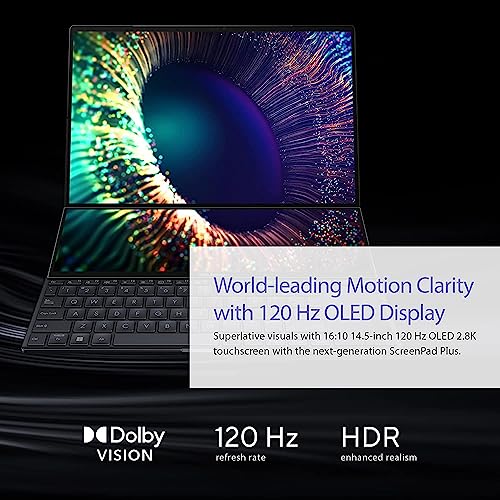 ASUS Zenbook Pro Duo Laptop, 14.5" OLED WQ+ Touchscreen, Intel Core i9-12900H, NVIDIA RTX 3050Ti, 32GB DDR5 RAM, 1TB PCIe SSD, Webcam, Wi-Fi 6, Windows 11 Home