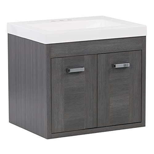 Spring Mill Cabinets Marlowe Floating Bathroom Vanity with 2-Door Cabinet and White Countertop with Integrated Sink, 24.5" W x 18.75" D x 22.25" H, Phantom