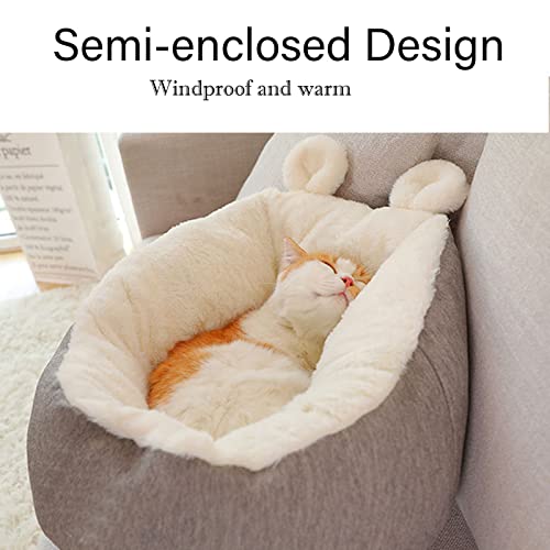 Calming Dog Bed,Cat Sofa Nest Thick Breathable Warm Comfortable Soft Rabbit Ears Design Sense Kitty House Winter Puppy Mat Anti Anxiety Cats Cave Beds Pet Supplies (White)
