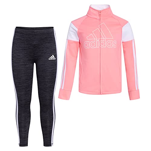adidas Girls 2 Piece Tricot Jacket & Tight Set, Acid Red, 6X
