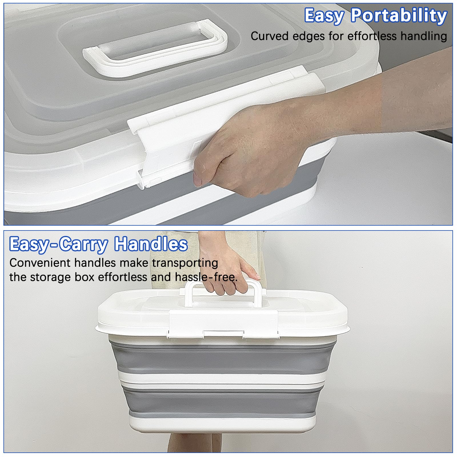 Aimkeoulee 30Qt Collapsible Storage Bins with lids, Large Plastic Container Organizing Box with Handle, 33L Foldable Stackable Utility Organizer for Clothes, Books, Grocery (1 pack, Grey)