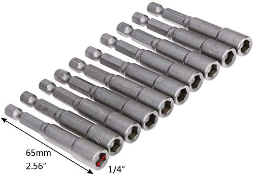 Bestgle 10pcs 1/4'' Hex Shank Nut Driver Bit Sets, Quick Change Socket Nut Impact Driver Adapter Imperial Size 1/4"