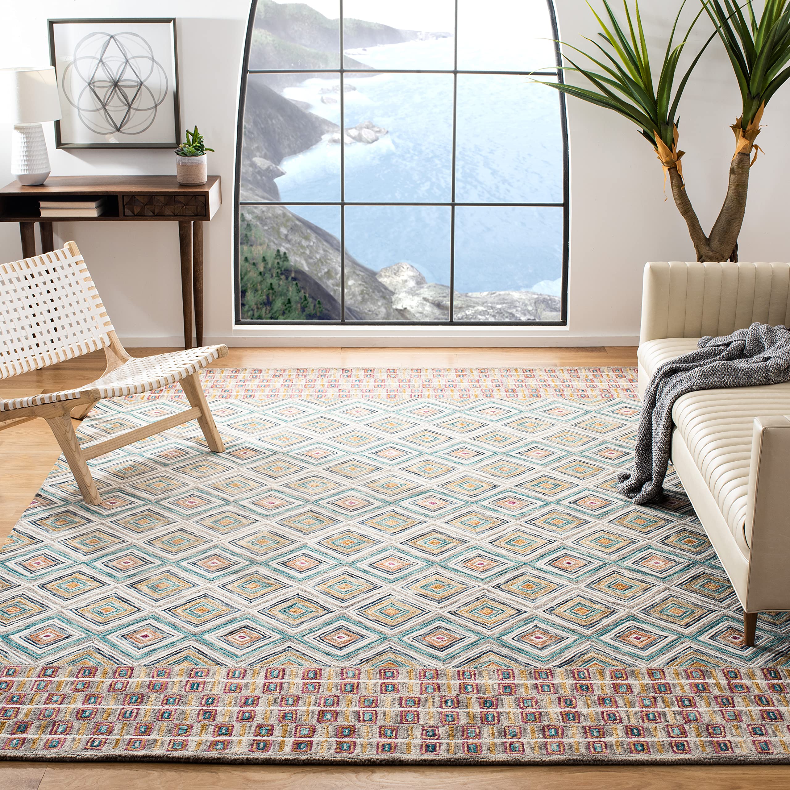 SAFAVIEH Aspen Collection Area Rug - 9' x 12', Green & Red, Handmade Boho Wool, Ideal for High Traffic Areas in Living Room, Bedroom (APN812Y)