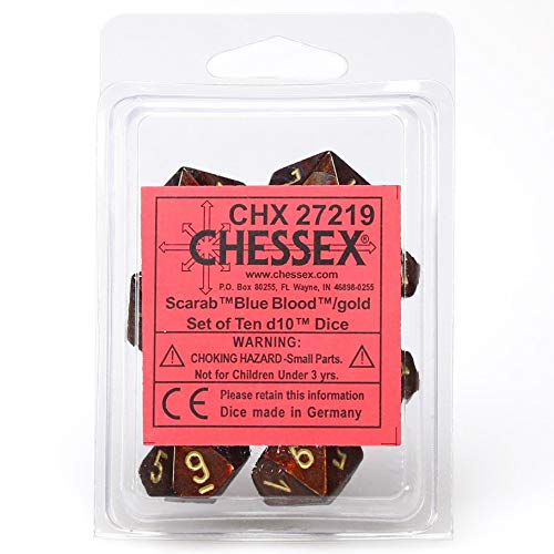 Chessex Scarab Blue Blood/Gold D10 Dice Set (10)