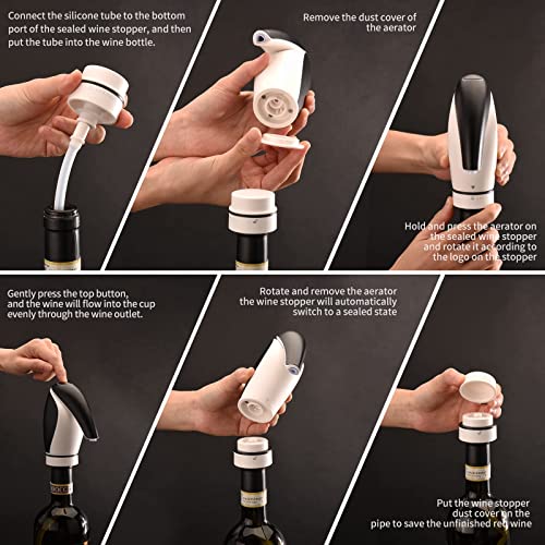 CIRCLE JOY Electric Wine Aerator Pourer Rechargeable 3-in-1 Automatic Wine Decanter Dispenser Preserver Penguin Shape Gifts for Wine Lovers, Black