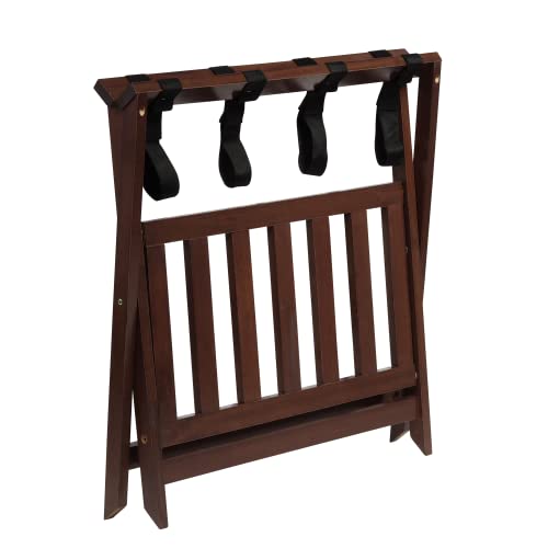PJ Wood Foldable Luggage Rack with Shelf - Walnut