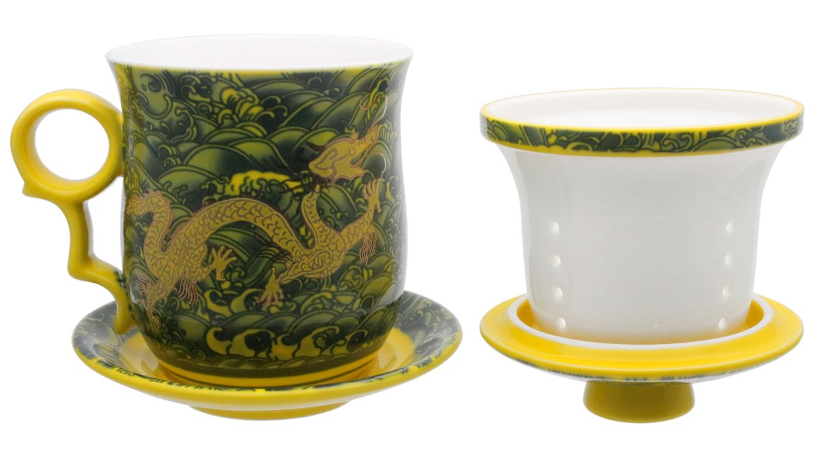 Ameolela Porcelain Tea Cup with Infuser Lid and Saucer Sets - Chinese Jingdezhen Ceramics Coffee Mug Teacup Loose Leaf Tea Brewing System for Home Office