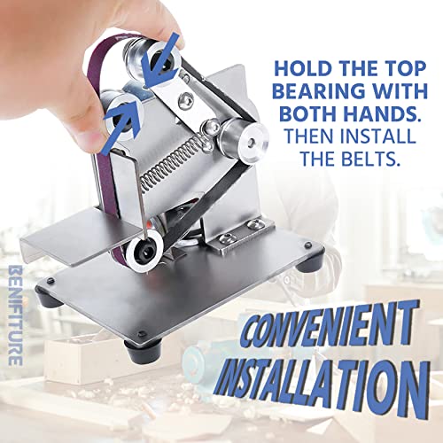 Benifiture Mini Belt Sander with 15PCS Abrasive Belts, 7-Speed Adjustable Electric Knife Apex Edge Sharpener, Micro Bench Polisher Kits, with Polishing Wheel & Wax, DIY Woodworking Metal Knife Plastic