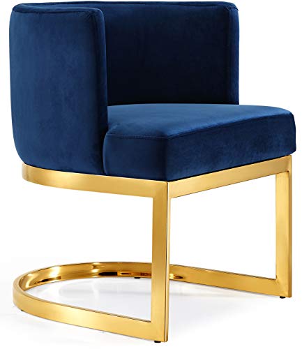 Meridian Furniture Gianna Collection Modern | Contemporary Velvet Upholstered Dining Chair with Polished Gold Metal Frame, 24" W x 22" D x 29.5" H, Navy