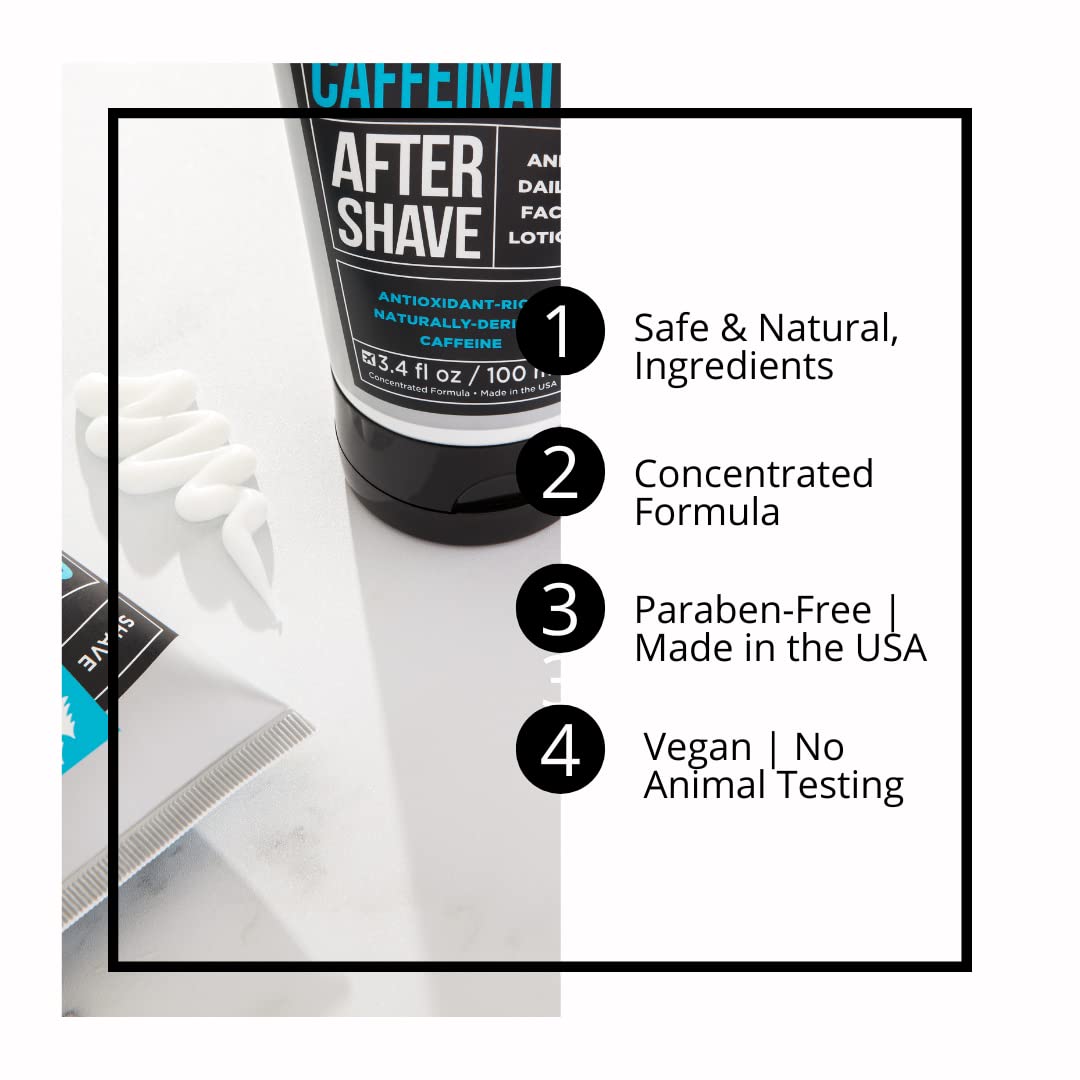 Pacific Shaving Company Caffeinated Aftershave - Helps Reduce Appearance of Redness, With Safe, Natural, and Plant-Derived Ingredients, Soothes Skin, Paraben-Free, Made in USA, 3.4 oz (4-Pack)