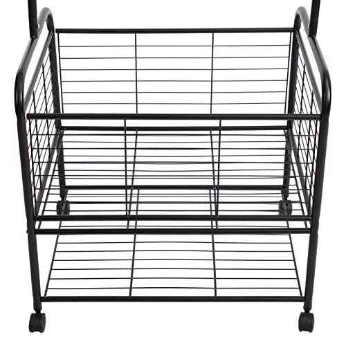 DOEWORKS Large Laundry Rolling Garment Cart for Lavatory, Metal Laundry Basket Sorters Garment Bulter Storage Rack with Wheels, Black