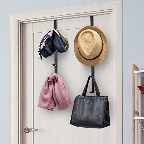 MyGift Black Metal Over The Door Hooks Heavy Duty Hanger for Hats, Coat, Scarf, and Purse, Door Hanging Rack with 5 Hooks, Set of 2