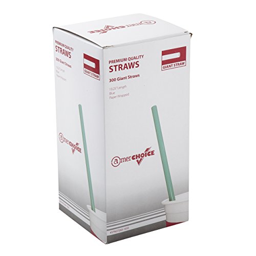 AmerCare 10.25 Inch Giant Blue Paper Wrapped Straws, Case of 1200