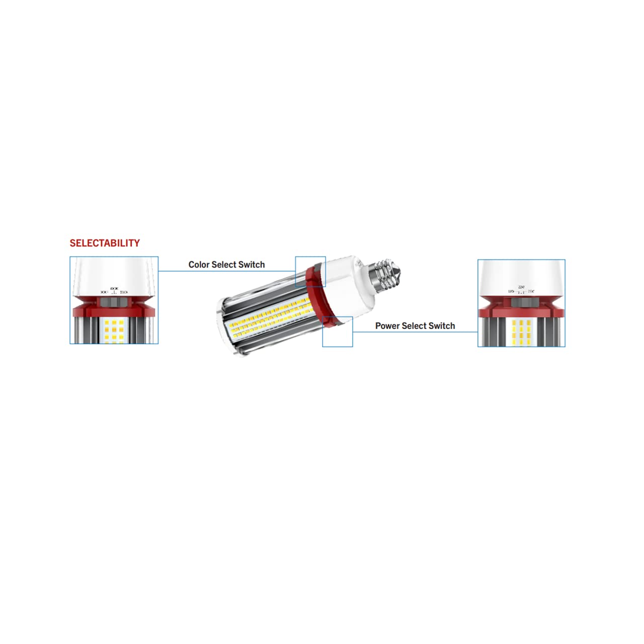 Keystone Adjustable LED Corn Cob - Ballast Bypass -18/22/27W - 30/40/50K - E26 Medium Base - KT-LED27PSHID-E26-8CSB-D