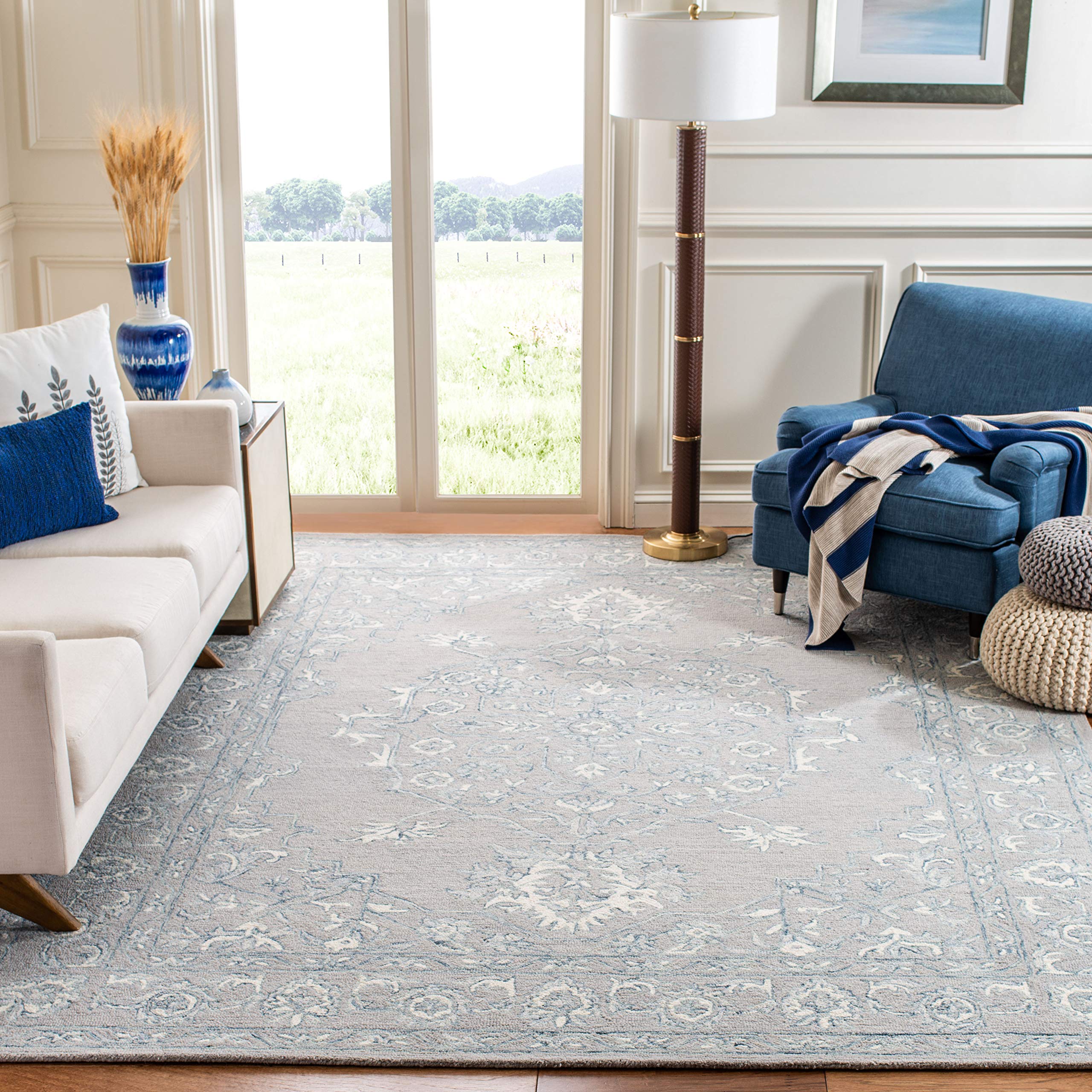 SAFAVIEH Micro-Loop Collection 10' x 14' Light GreyIvory MLP504F Handmade Shabby Chic Premium Wool Living Room Dining Bedroom Area Rug