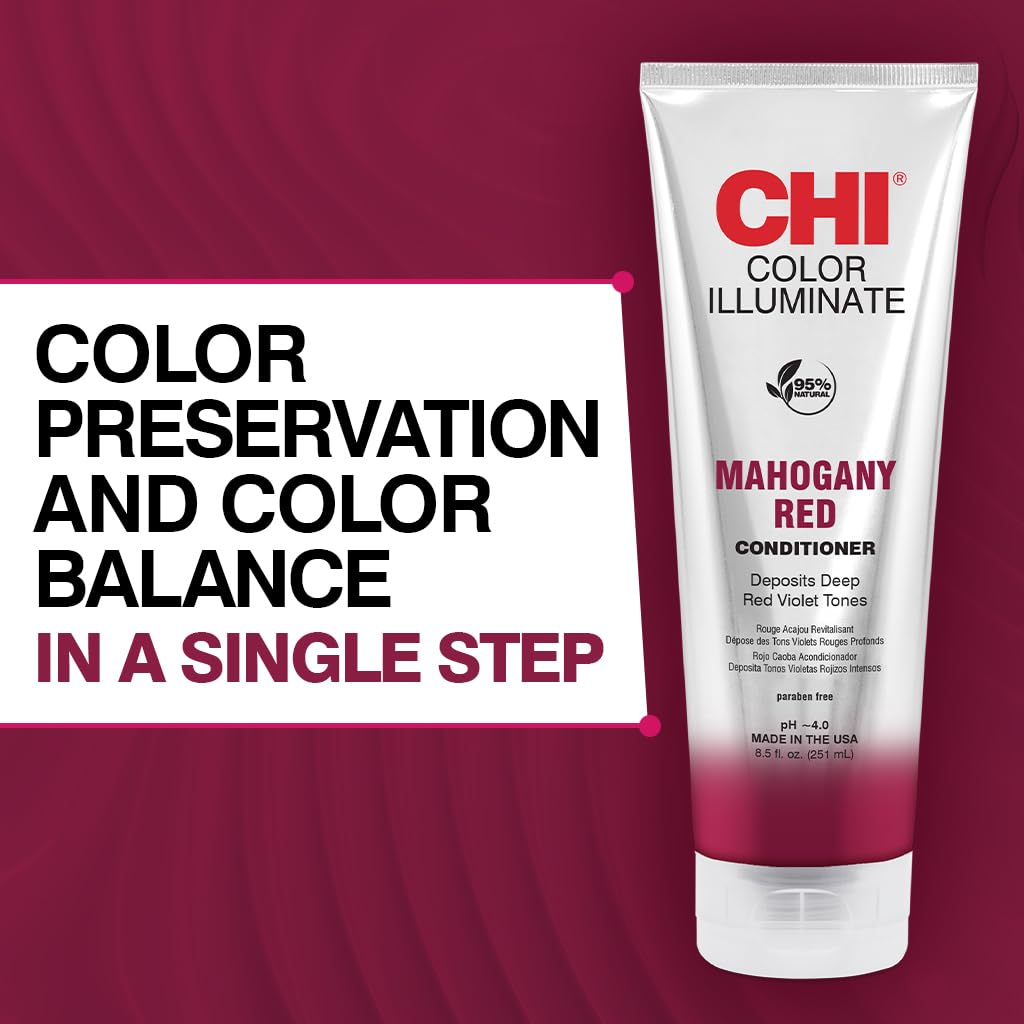 CHI Color Illuminate Conditioner, Helps Maintain Fresh Color In Natural & Color-treated Hair, Sulfate, Paraben, & Cruelty-Free, Mahogany Red, 8.5 Oz