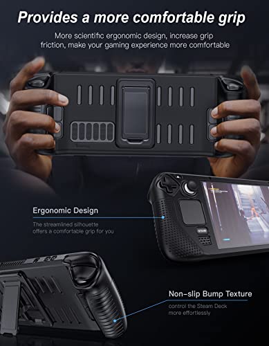Benazcap Silicone Case for Steam Deck, Soft Full Body Protective Case with Stand, Shockproof, Non-Slip and Anti-Collision Accessories, Compatible with Valve Steam Deck Console, Black