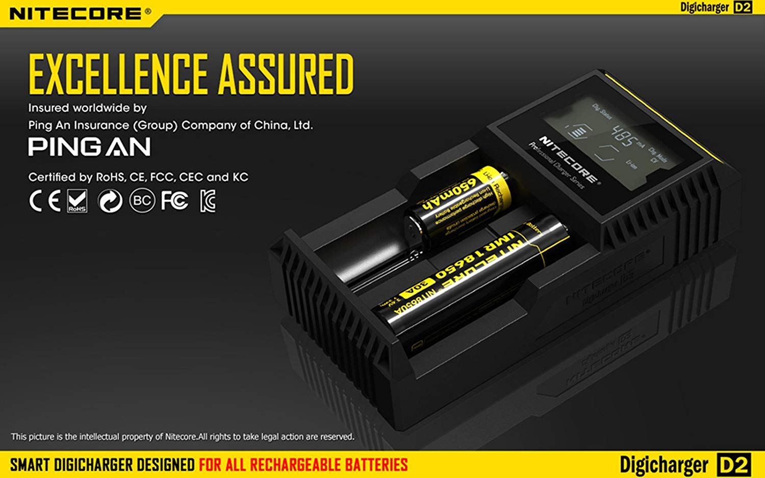 Nitecore D2 Charger with LCD Display Universal Smart Charger For Rechargeable Batteries IMR/Li-ion/LiFePO4/Ni-MH/Ni-Cd