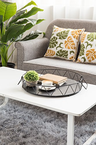 MyGift Metal Wire Decorative Serving Tray with Handles, Round Coffee Table Tray for Decorations