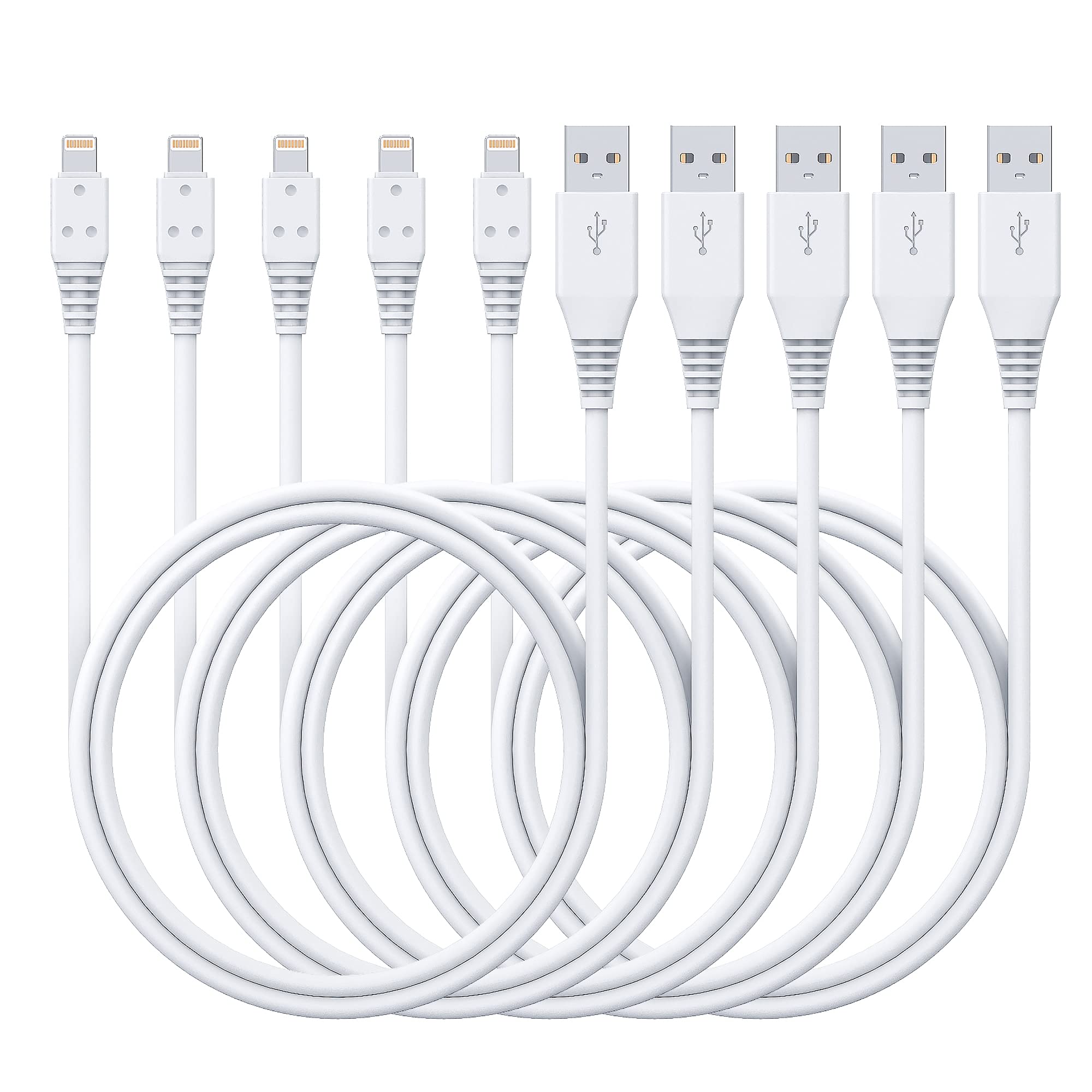 6ft iPhone Charger 5Pack,Lightning Cable 6 Foot,MFi Certified Long Charging Cord 6 feet Compatible with Apple iPhone 11/Pro/Max/SE/X/XS Max/XR/8/8 Plus/iPad/iPod (White)