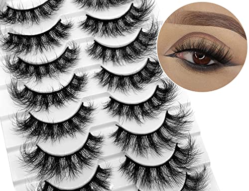 Arekey False Eyelashes Fluffy Faux Mink Lashes 3D Cat-Eye Wispy Lashes Volume Fake Eyelashes 10 Pairs Pack Manga Eye Lash Multipack