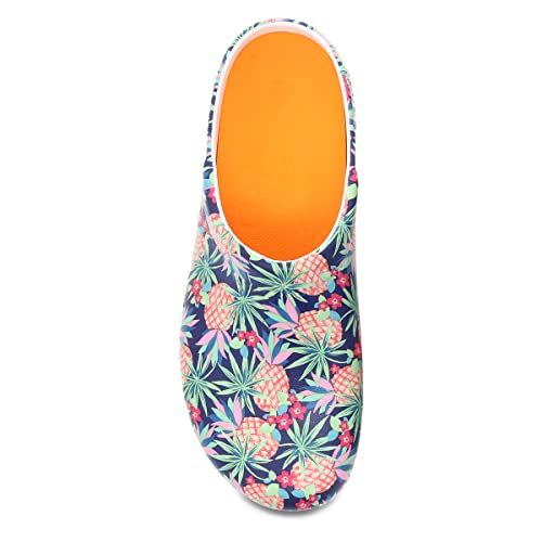 Dansko Kane Slip-On Mule Clog for Women β Lightweight Cushioned Comfort and Removable EVA Footbed with Arch Support β Easy Clean Uppers Pineapples Sandals 6.5-7 M US