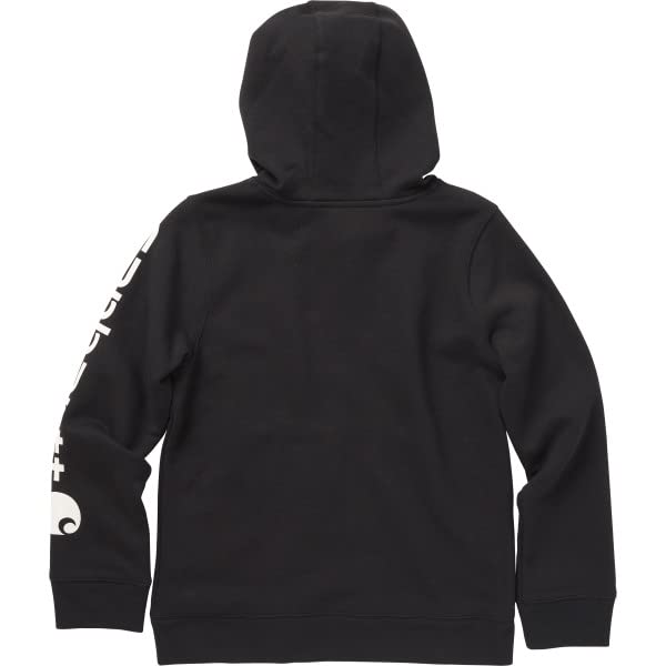 Carhartt Boys' Long Sleeve Hooded Sweatshirt, Caviar Black, Large (14/16)