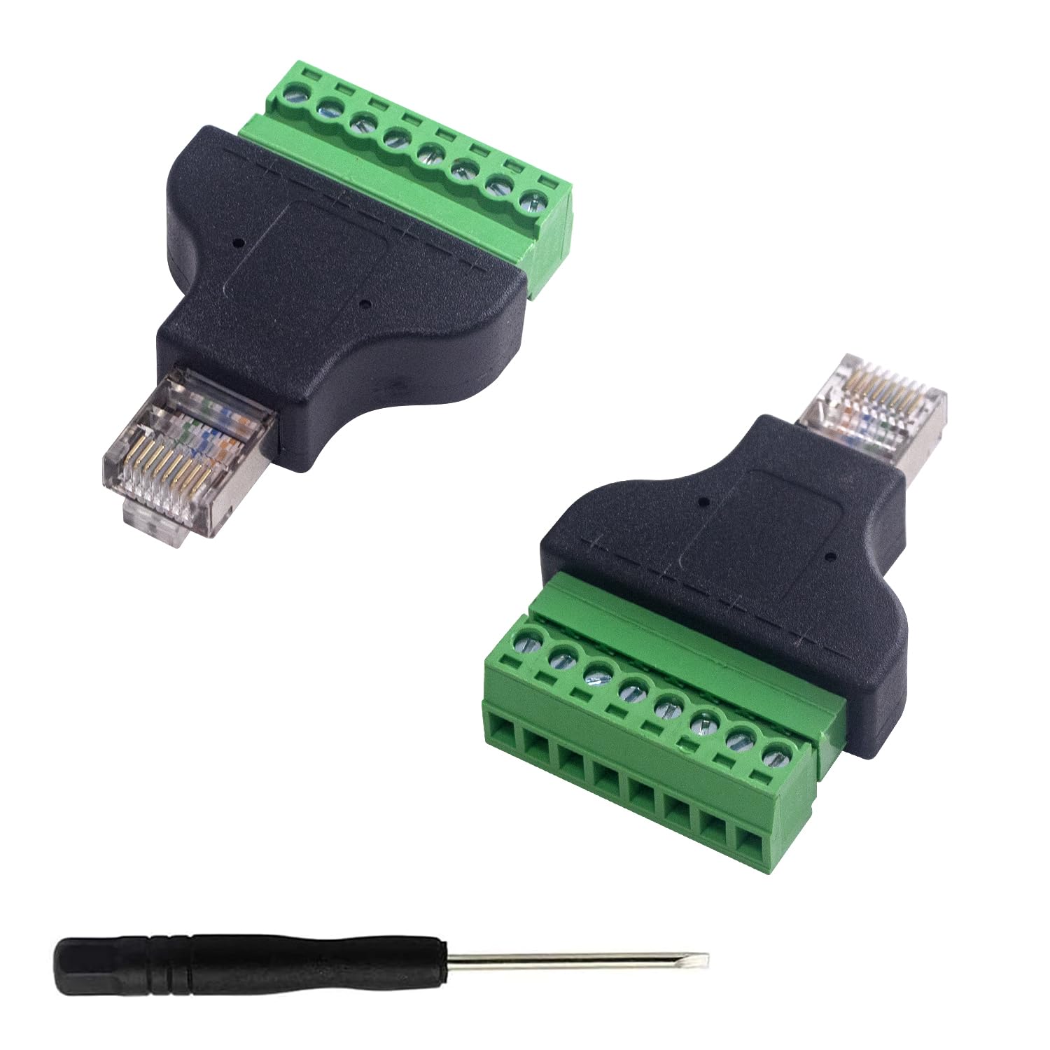 Poyiccot RJ45 Screw Terminal Adapter/Network RJ45 Ethernet Adapter, RJ45 Breakout Board / 8p8c Male to 8 Pin AV Terminal Screw Adapter Converter Block Plug for CCTV, Cat5, Cat6 (2pack)