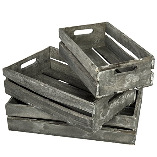 MyGift Vintage Gray Wood Decorative Storage Box with Handles, Country Rustic Nesting Open Top Bin, Set of 3