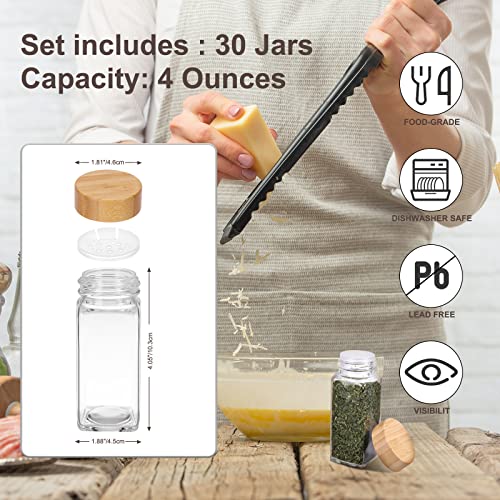 CUCUMI 40pcs Spice Jars with Labels 4oz Glass Spice Bottles with Bamboo Lids, Spice Labels Stickers, Shaker Lids, Funnel, Test Tube Brush, Seasoning Storage Containers for Spice Rack, Cabinet, Drawe