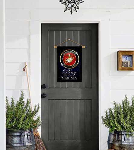 Breeze Decor Pray United Garden Flag Set Wood Dowel Armed Forces Marine Corps USMC Semper Fi State American Military Veteran Retire Official House Yard Gift Double-Sided, Made in USA