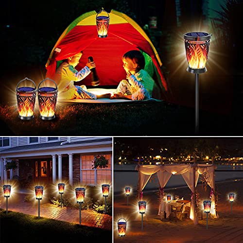 Aionarew Solar Lantern, Outdoor Hanging Solar Lantern Flickering Flame Solar Torch Lights Waterproof LED Flame Umbrella Lights Landscape Decorative Lighting for Garden Patio Yard Table, 2 Pack