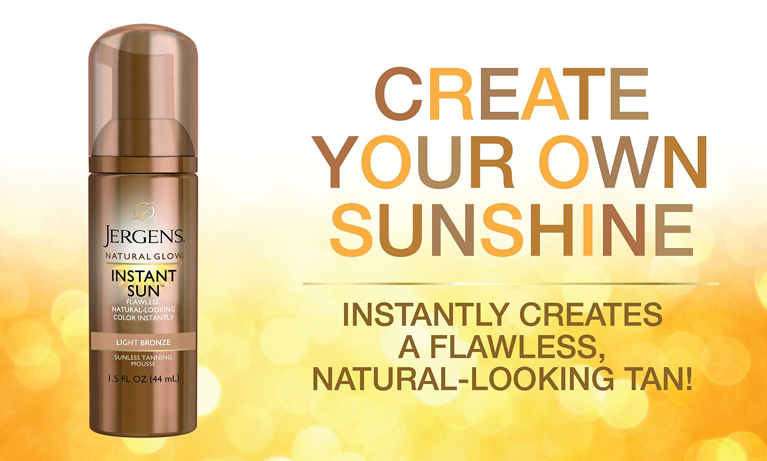 Jergens Natural Glow Instant Sun Sunless Tanning Mousse for Body, Light Bronze, 1.5 Fluid Ounce