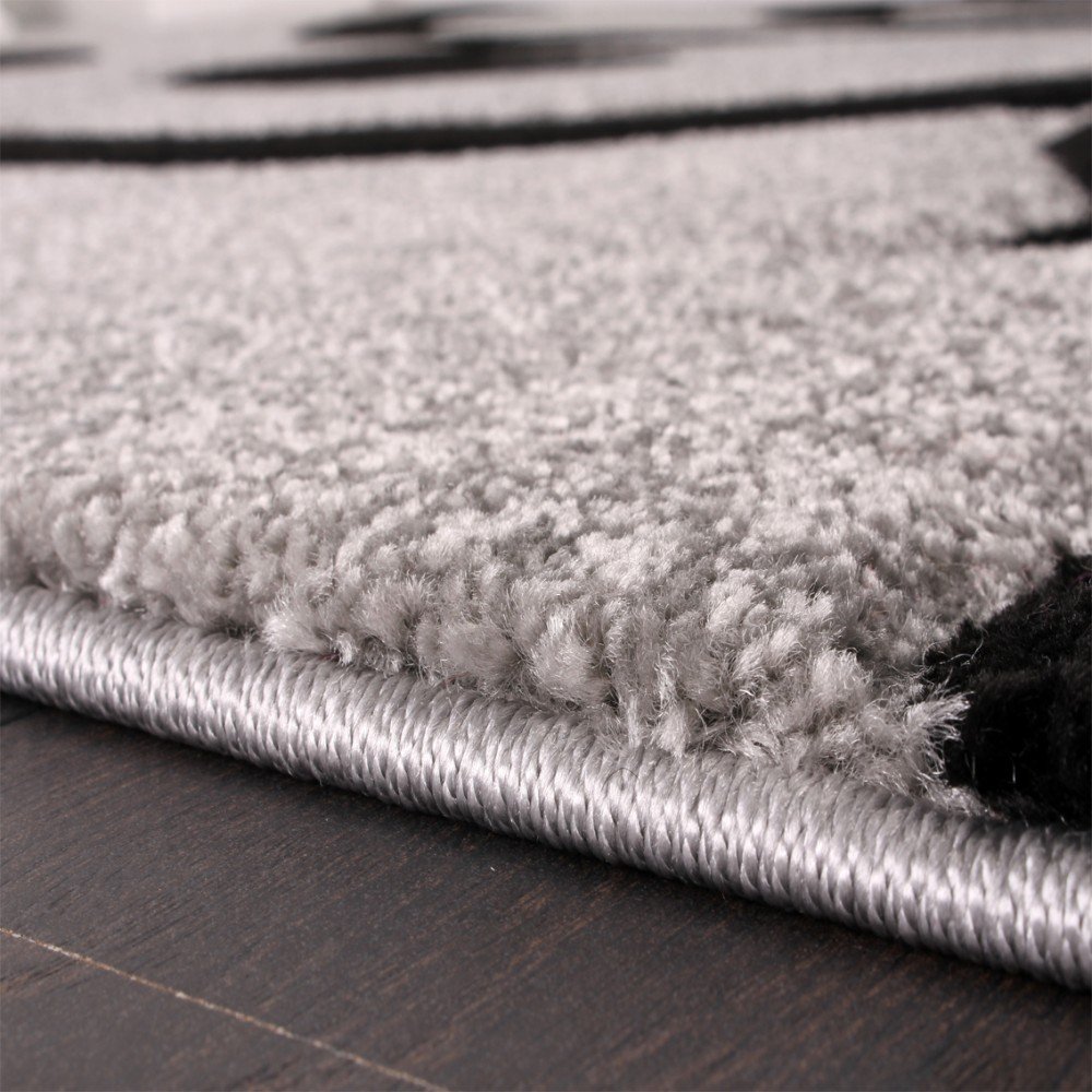 Grey Black Area Rug with Contour Cut and Modern Floral Pattern, Size: 6'7" x 9'6"