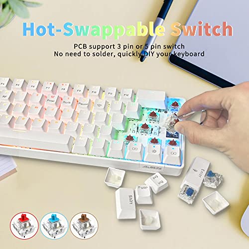 NACODEX 68 Key 65% Hot swappable Mechanical Keyboard, 2.4G Wireless/Bluetooth/Wired RGB Backlit Keyboard, 1900mAh Programmable Keyboard for Win/Mac/Gaming, Linear Red Switch