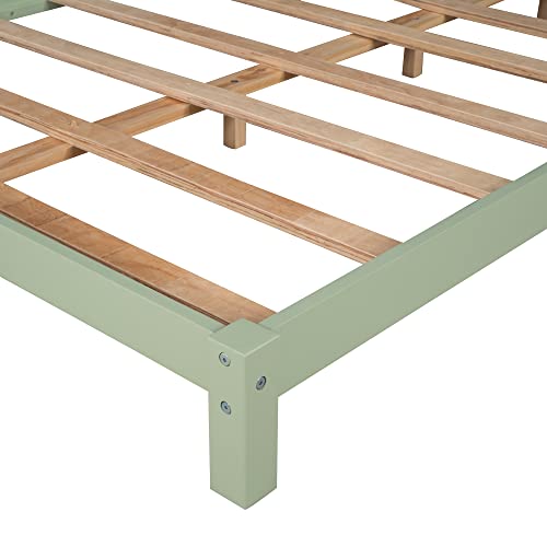 BIADNBZ Full Size Platform Bed Frame with House-Shaped Headboard for Kids Boys Girls Bedroom, Wooden Slats Support, No Box Spring Needed, Green