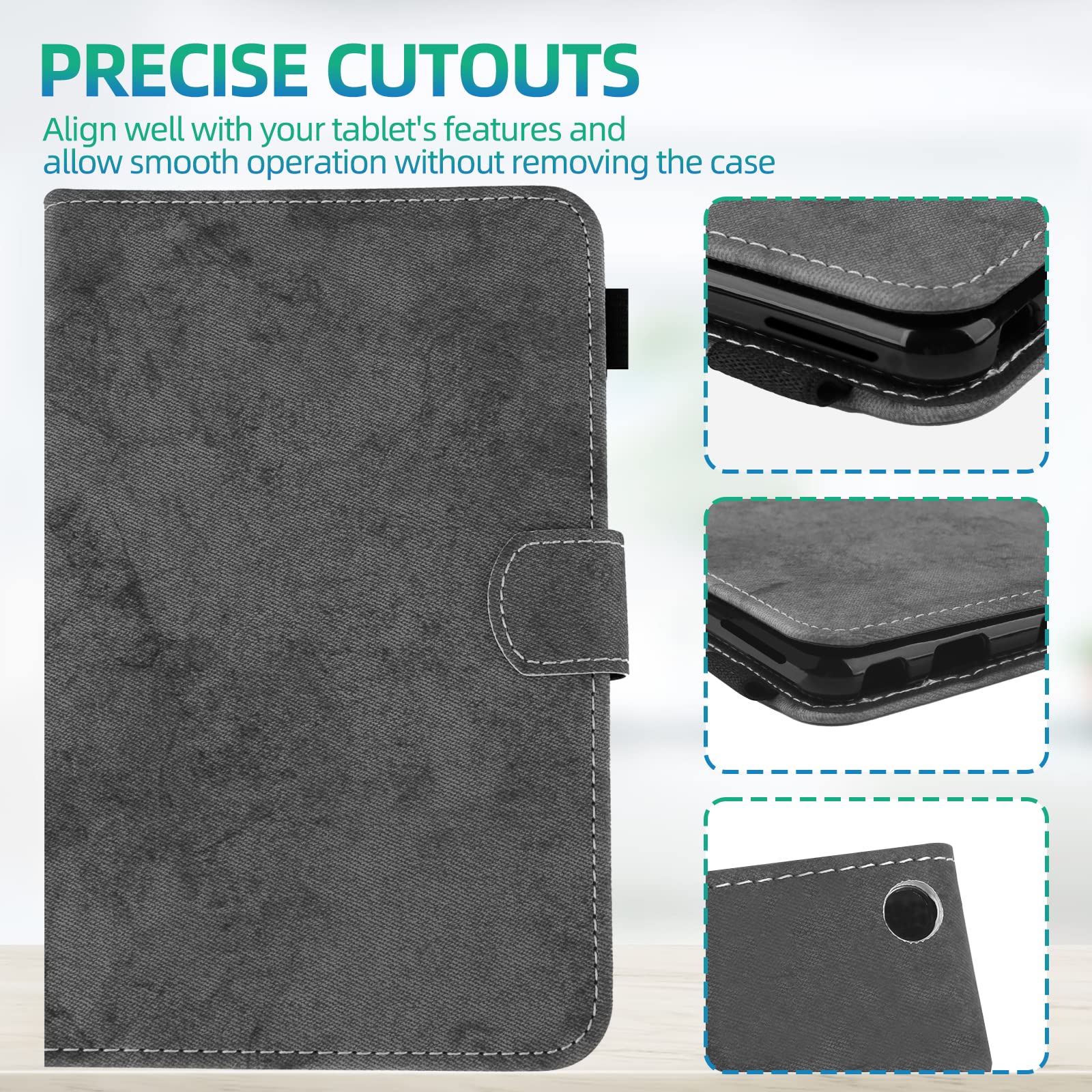 All New Kindle Fire 7 Tablet Case(12th Generation,2022 Model Release),Auto Sleep/Wake Multi-Angle Stand Folio Cover for Amazon Fire 7 Tablet with Pocket/Card Slots,Grey