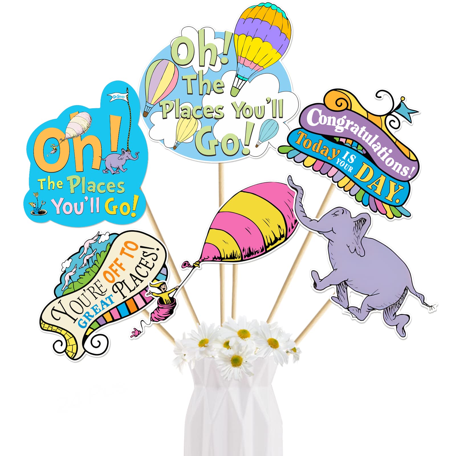 Oh The Places You'll Go Decorations 24Pcs Oh The Places You'll Go Centerpiece Sticks Kindergarten Graduation Party Centerpieces for Tables