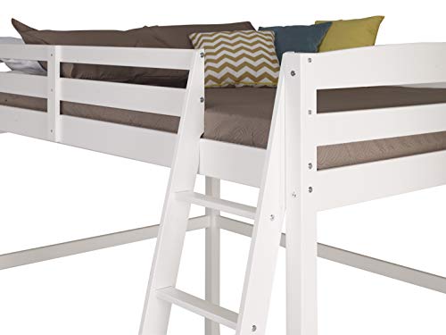 Camaflexi Tribeca Solid Wood High Loft Bed Frame / 14 Wood Slats Support / No Box Spring Necessary/ Easy Assembly / Twin - White