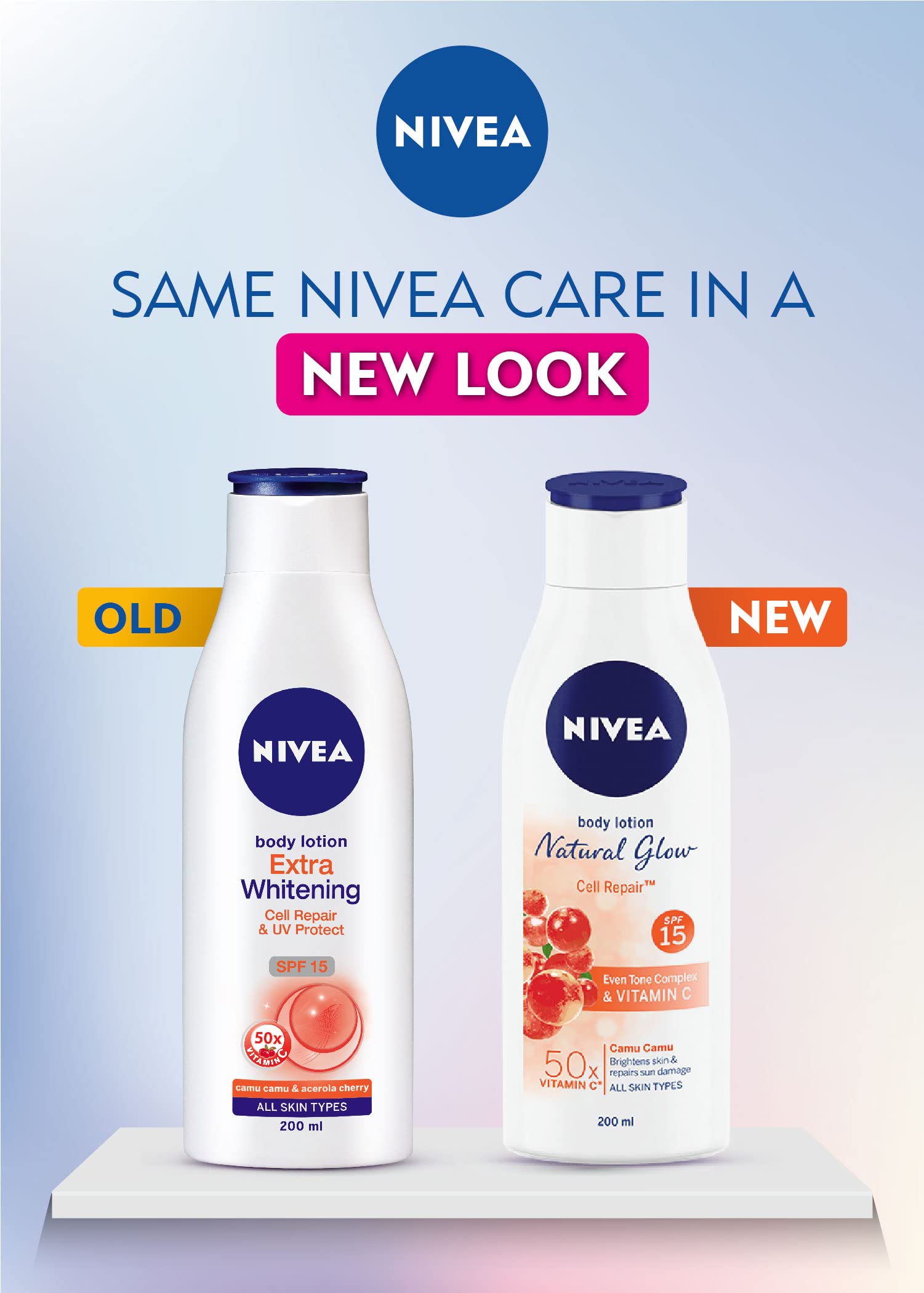 Nivea Natural Glow Cell Repair Body Lotion | With SPF 15 and 50X Vitamin C | 13.52 Fl Oz | Pack of 1