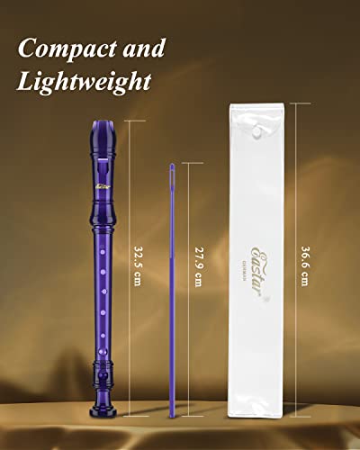Eastar Soprano Recorder Instrument for Kids Students Beginners, German fingering C Key Recorder Instrument 3 Piece with Cleaning Kit, Storage Bag, Fingering Chart, ERS-1GPu, Purple, School-Approved