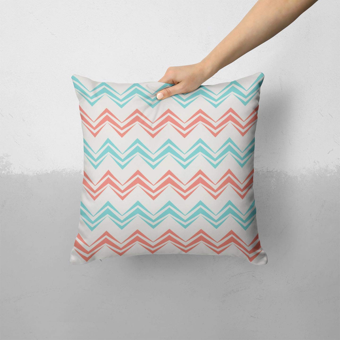 iiRov Vintage Coral & Teal Abstract Chevron Pattern - Custom Decorative Home Decor Indoor or Outdoor Throw Pillow Cover Plus Cushion Set for Sofa, Bed or Couch (Pillow CASE Cover Plus Cushion)