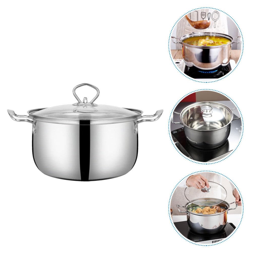 ABOOFAN Stainless Steel Stockpot with Glass Lid,Pasta Soup Pot for Cooking Simmering Soup Stew, Heavy Duty Cookware for Induction 18cm
