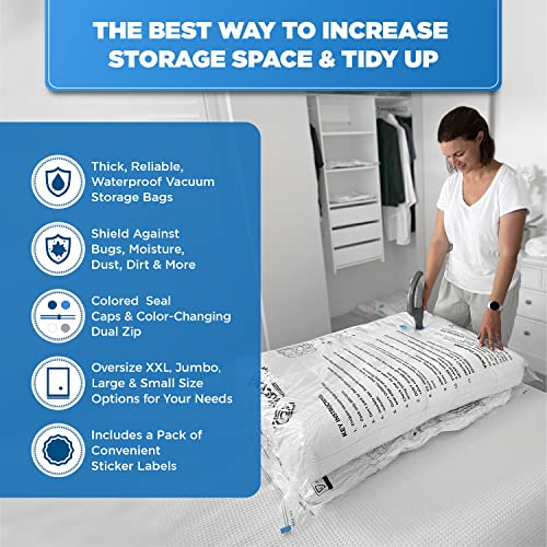 Vacwel 3-Pack XXL - Vacuum Storage Bags - Space Saver Bags for Clothes Storage β XL Comforters - Mattress Topper - Blanket Storage β Vacuum Sealer Bags β Ziplock Sealed - 3x XXL Bags (47x35in) - Bonus 1x Large Bag (32x21in)