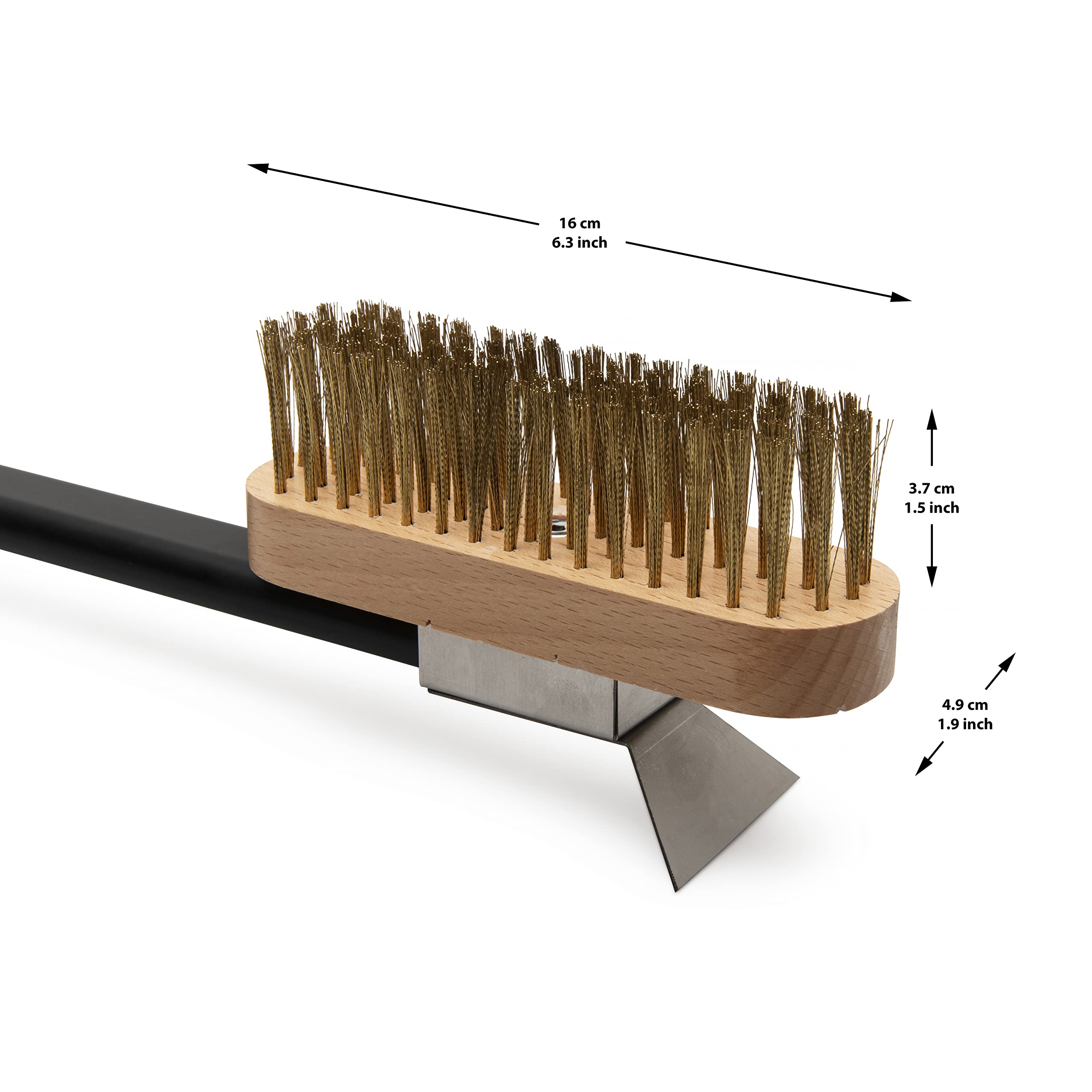 Unikk. Pizza Oven Brush with Scraper β 35β Long Adjustable Heavy Duty Aluminum Handle - Brass Bristles Brush for Pizza Stone with Grater and Screwdriver