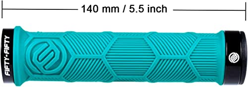 FIFTY-FIFTY Double Lock-On Mountain Bike Grips, Bicycle Handlebar Locking Grips, Non-Slip MTB Handle Grips (Turquoise)