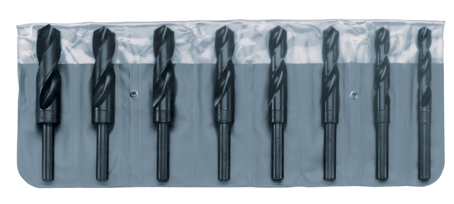 Chicago Latrobe 190 High-Speed Steel, Reduced Shank Drill Bit Set with Case, Black Oxide, 118 Degree Conventional Point, Round Shank, 8-Piece