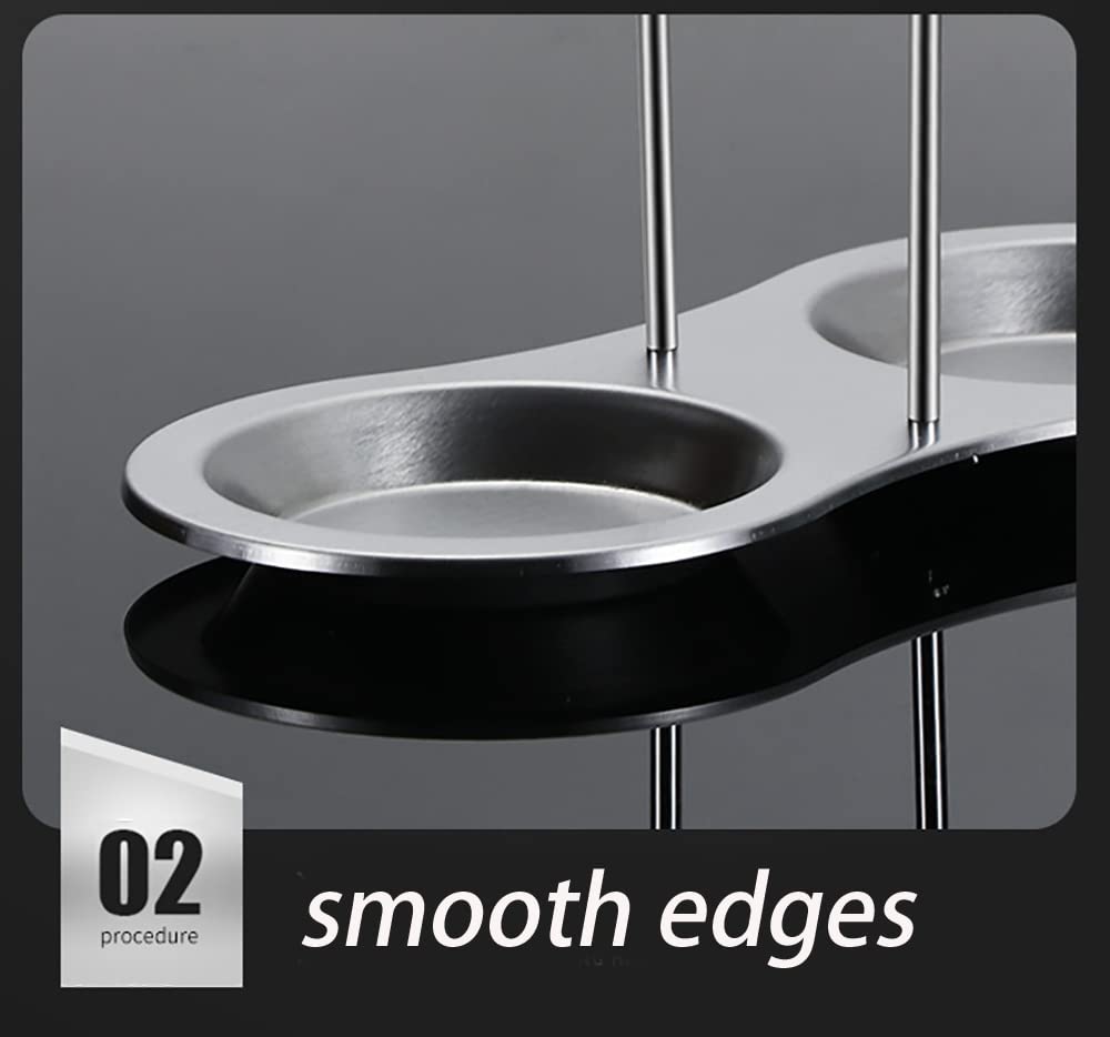 Anller Stainless Steel Standing Spoon Rest with two resting Dishes, Double Spoon Racks, Upright Ladle Holder, Silver