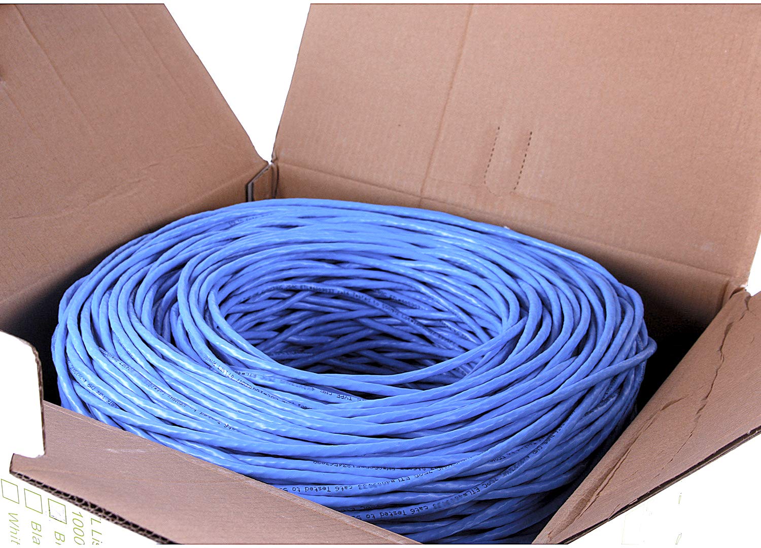 FiveStarCable Cat6 1000ft Twisted Pair 23AWG Solid UTP Network Ethernet Router Cable, 550Mhz, PVC RJ45 Wire Bulk Pull Box, Blue